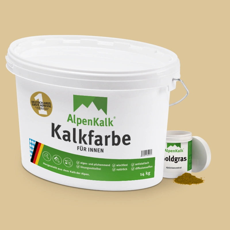 Kalkfarbe INNEN Gold-Gras 14 kg (65 m²) — AlpenKalk GmbH