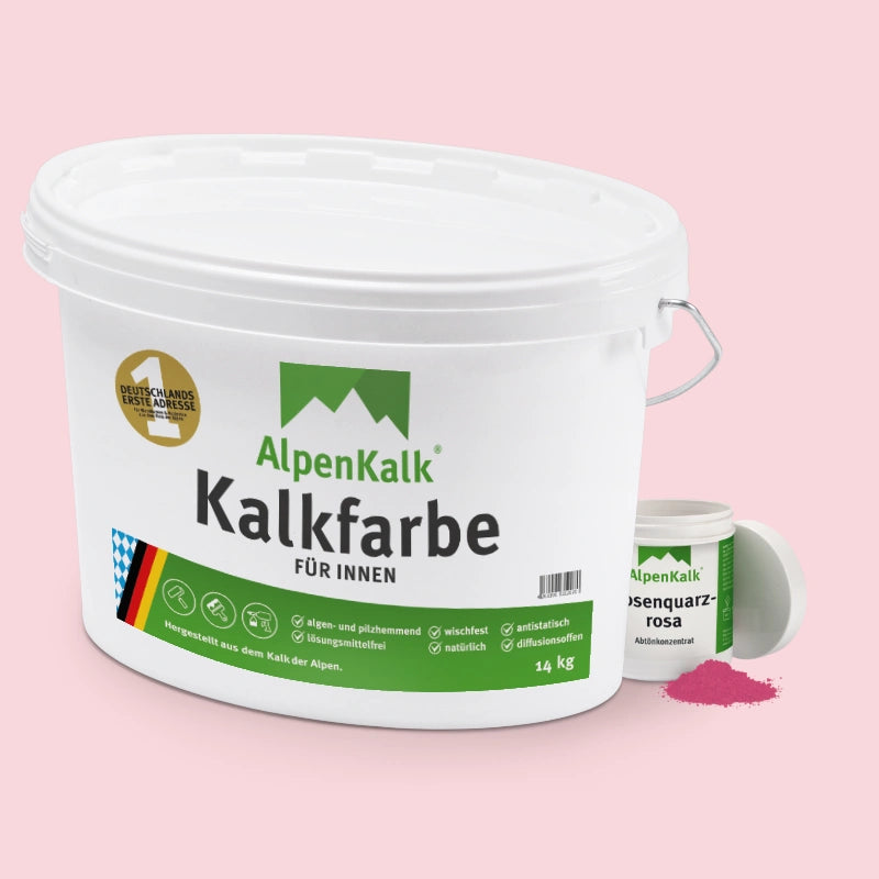 Kalkfarbe INNEN 14 kg Rosenquarz-Rosa (65 m²) — AlpenKalk GmbH
