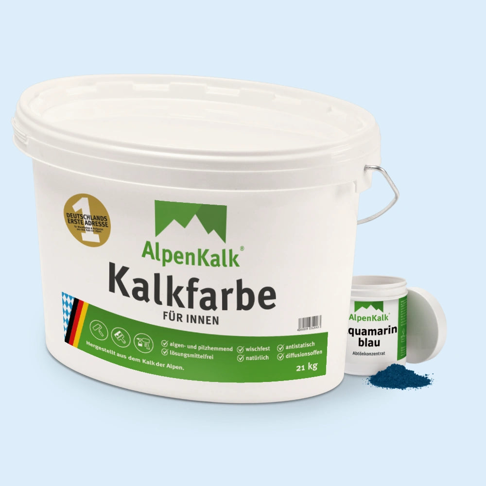 Kalkfarbe INNEN 21 kg Aquamarin-Blau (100 m²) — AlpenKalk GmbH
