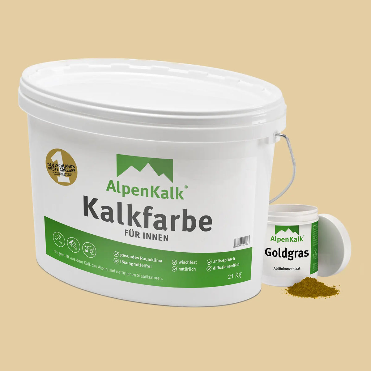 Kalkfarbe INNEN Gold-Gras 21 kg (100 m²) — AlpenKalk GmbH