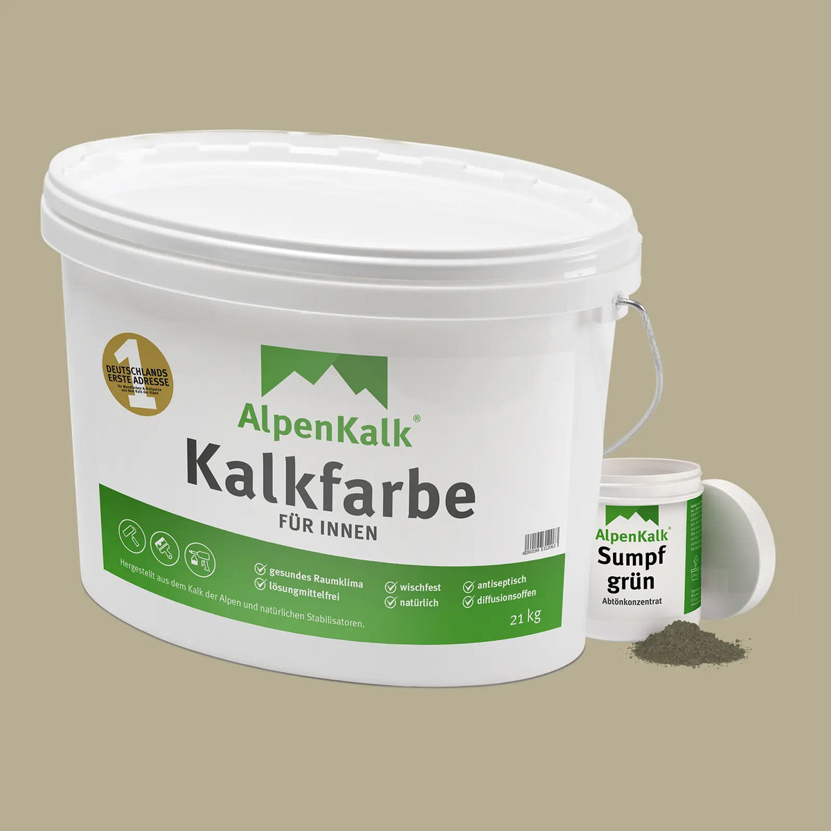 Kalkfarbe INNEN Sumpf-Grün 21 kg (100 m²) — AlpenKalk GmbH