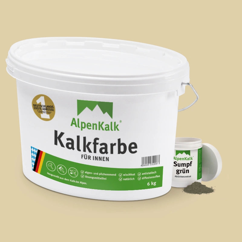 Kalkfarbe INNEN Sumpf-Grün 6 kg (30 m²) — AlpenKalk GmbH