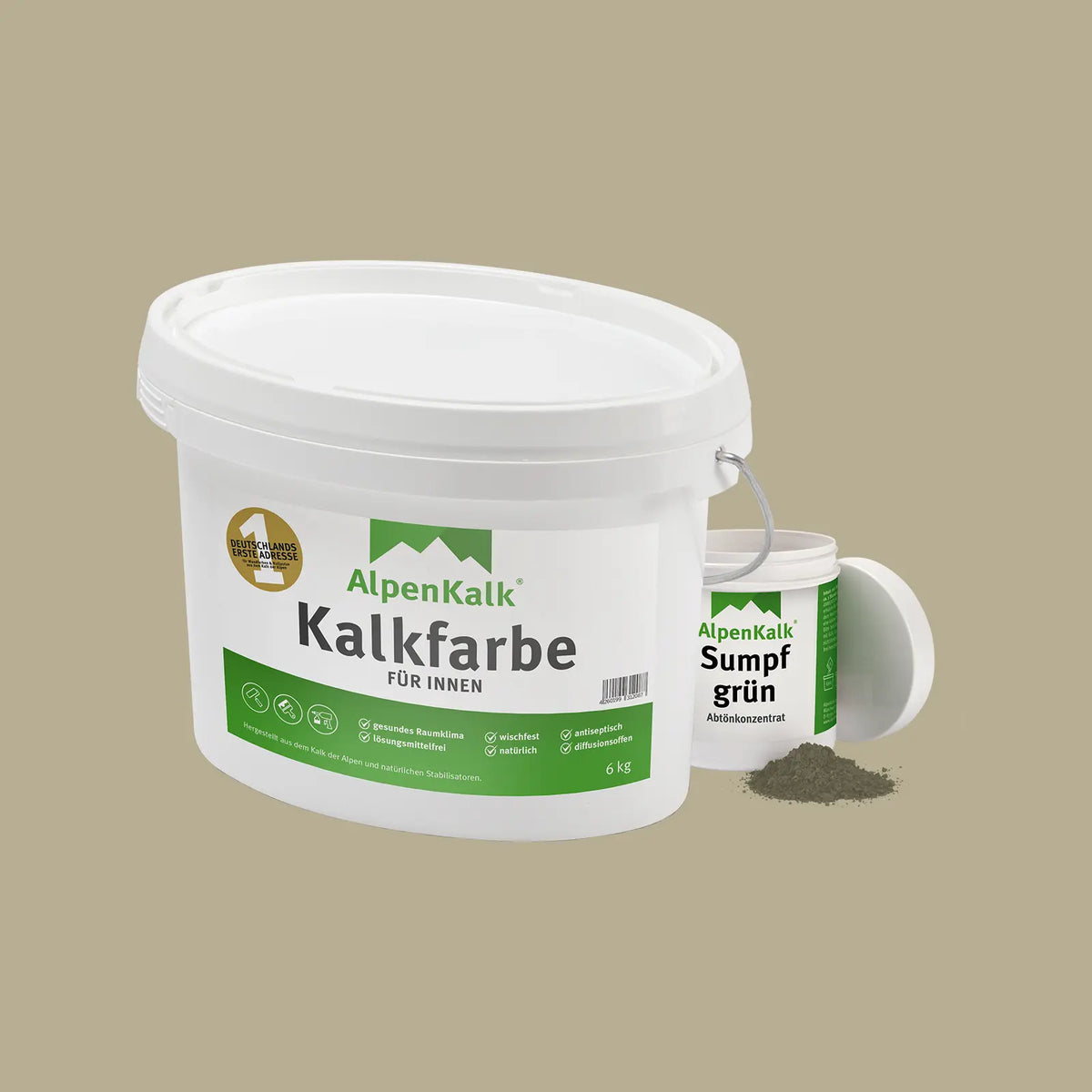 Kalkfarbe INNEN Sumpf-Grün 6 kg (30 m²) — AlpenKalk GmbH