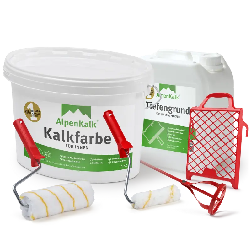 Kalkfarbe 14 kg (ca. 65 m²) Starterpaket | Atmungsaktiv & streifenfrei ...