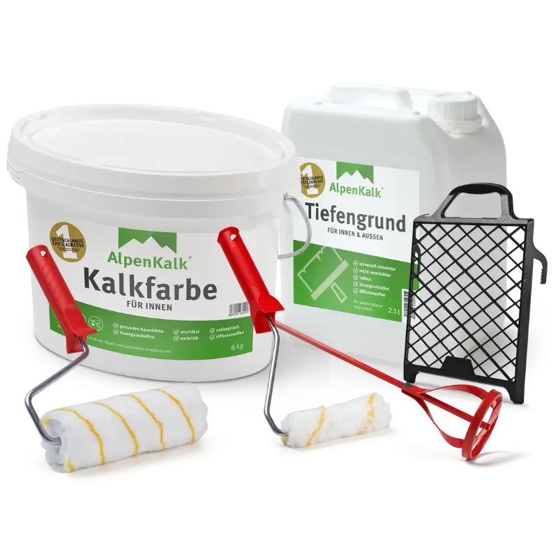 Kalkfarbe 6 kg (ca. 40 m²) Starterpaket | Atmungsaktiv & streifenfrei ...